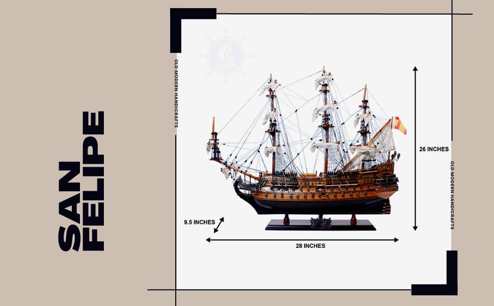Old Modern Handicrafts San Felipe Medium Wooden Model Ship, Multi