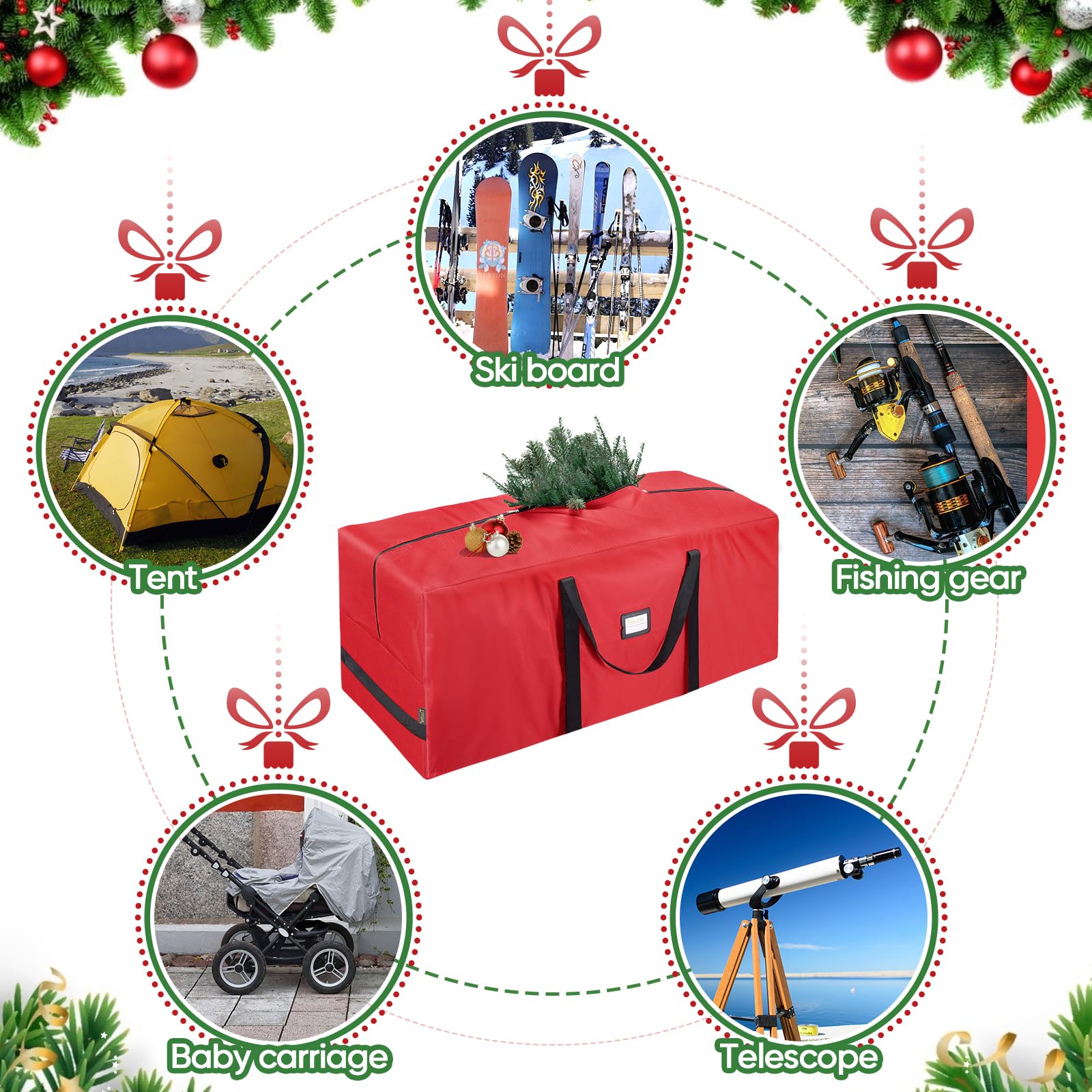 BALEINE 9 ft Christmas Tree Storage Bag, Heavy Duty 900D Oxford Fabric with Reinforced Handles and Dual Zippers Wide Opening, Extra Large Storage Container for Trees and Decorations (Red)