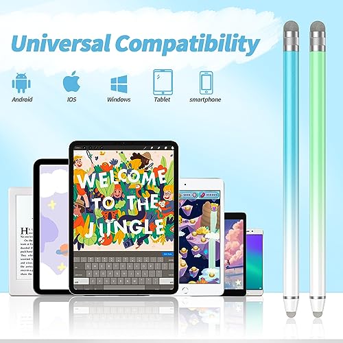 Universal Stylus Pens for Touch Screens (2 Pcs), High Sensitivity Fiber Tips, Compatible with Apple/iPhone/iPad/iOS/Android/Samsung Tablets and All Capacitive Touch Screens (Green+Blue)