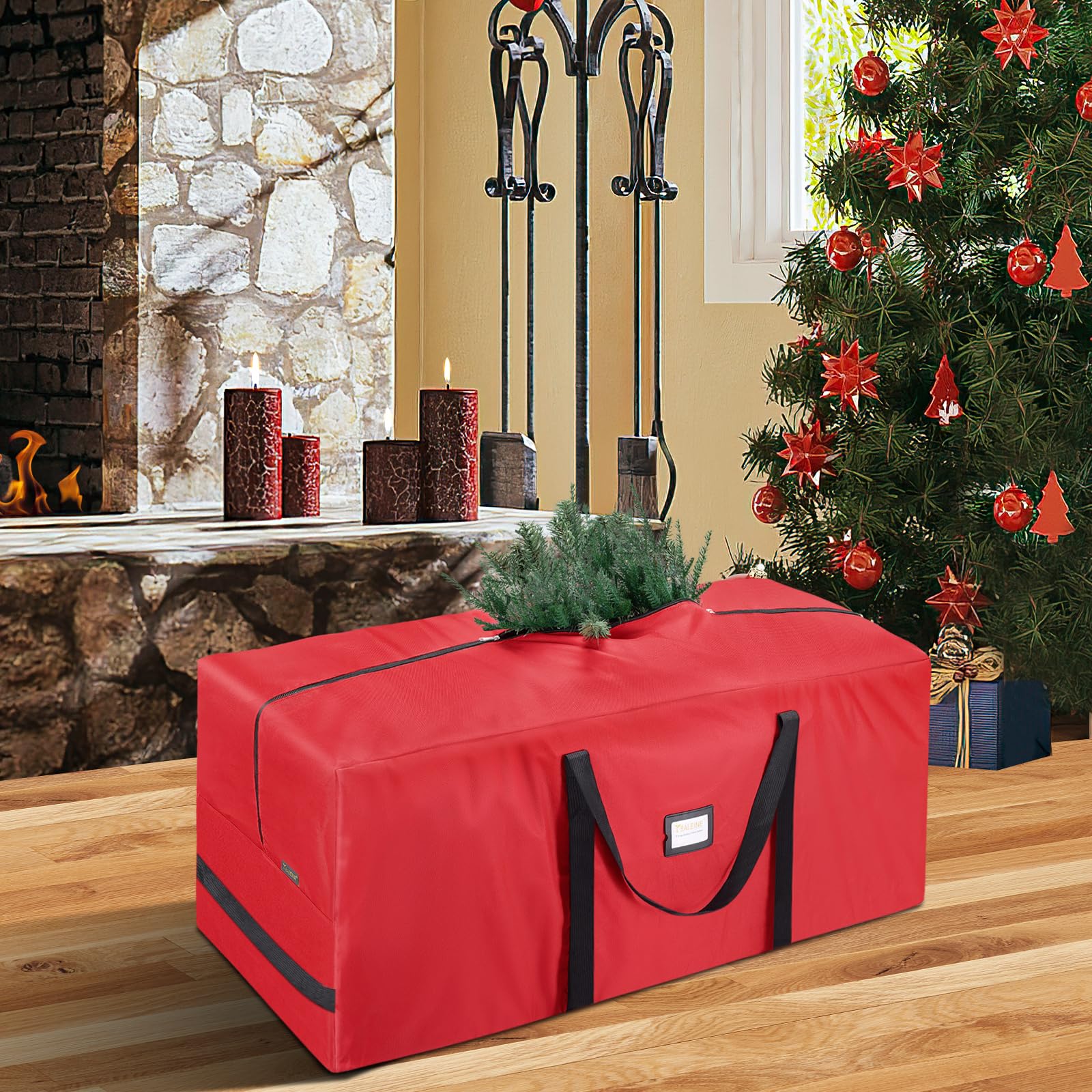 BALEINE 9 ft Christmas Tree Storage Bag, Heavy Duty 900D Oxford Fabric with Reinforced Handles and Dual Zippers Wide Opening, Extra Large Storage Container for Trees and Decorations (Red)