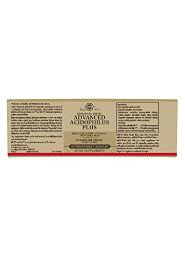 Solgar Advanced Acidophilus Plus, 120 Vegetable Capsules - Supports Healthy Intestinal Flora - 500 Million Microorganisms Per Serving - Gluten & Dairy Free - Vegetarian - 120 Servings