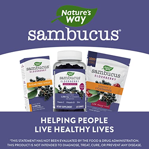 Nature’s Way Sambucus Elderberry Gummies, With Vitamin C, Vitamin D and Zinc, Immune Support for Kids and Adults*, 60 Gummies (Packaging May Vary)