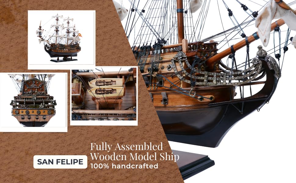 Old Modern Handicrafts San Felipe Medium Wooden Model Ship, Multi