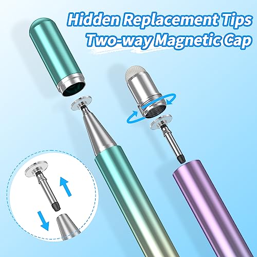 Stylus Pens for Touch Screens(3 Pcs), High Precision Magnetic Disc Universal Stylus Pen for iPad Compatible with Apple/iPhone/iPad/Android/Microsoft Tablets (Green Gold/Purple Blue)