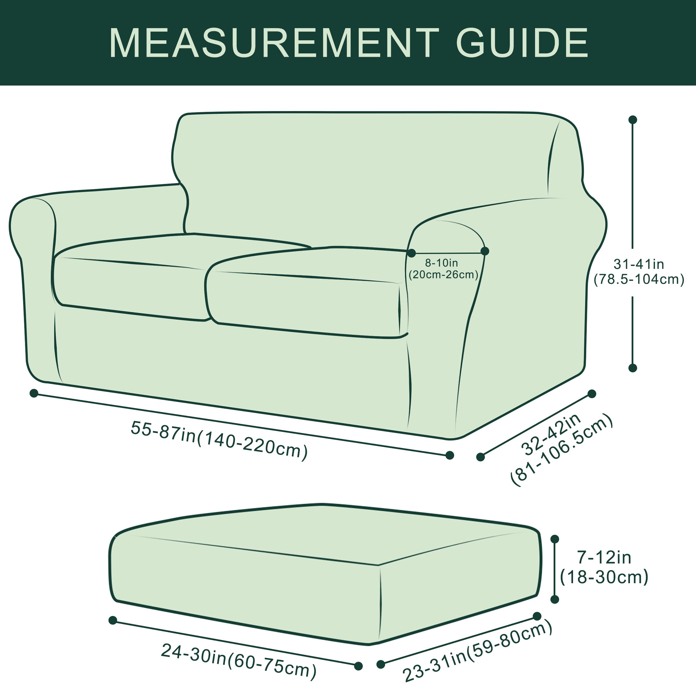 CHUN YI 3 Pieces Stretch Loveseat Sofa Cover for 2 Seater Couch, Washable Soft Sofa Slipcover with 2 Separate Seat Cushion Covers for Dogs, Checks Spandex Jacquard Fabric, Medium, Grey/Gray