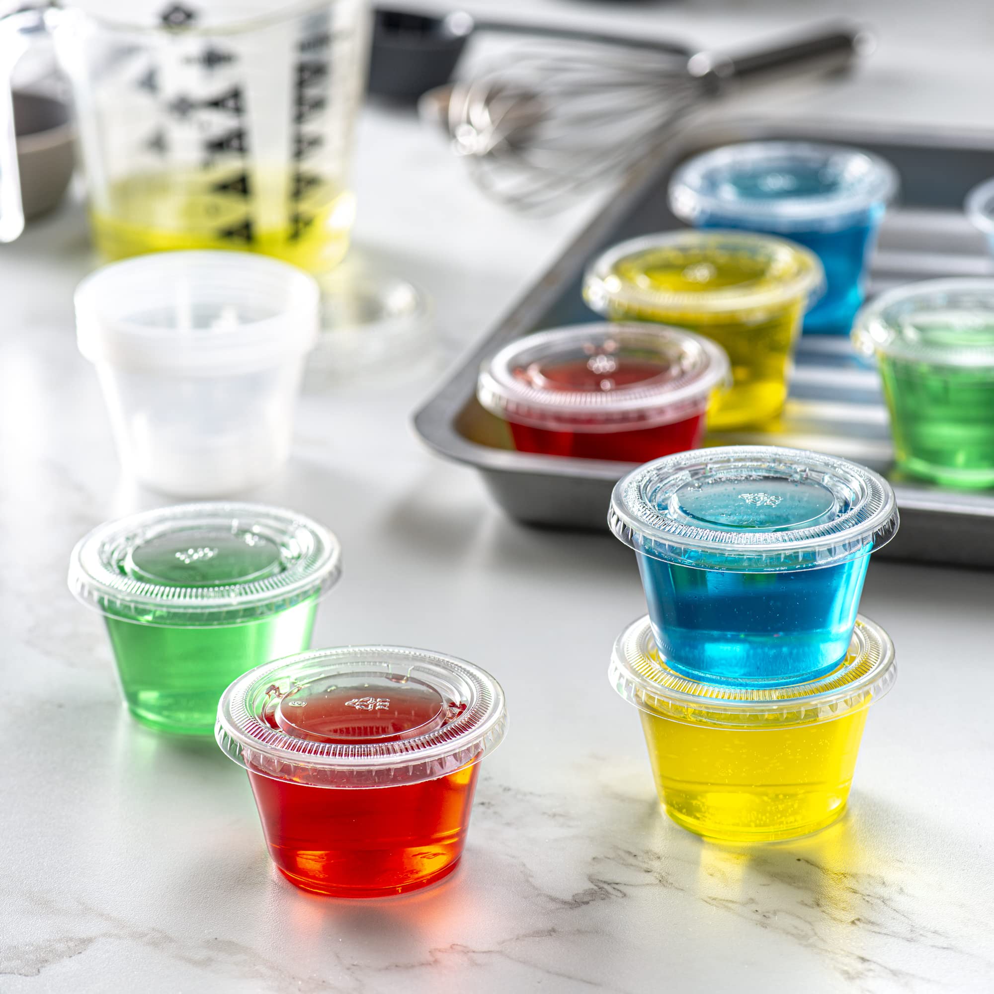 Pantry Value [100 Sets - 4 oz.] Cups with Lids, Small Plastic Condiment Containers for Sauce, Salad Dressings, Ramekins, & Portion Control