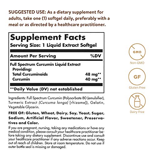 Solgar Full Spectrum Curcumin Liquid Extract, 105 Softgels - Faster Absorption - Brain, Joint & Immune Health - Long Lasting Support -Non GMO, Gluten Free, Dairy Free-105 Servings (Packaging may vary)