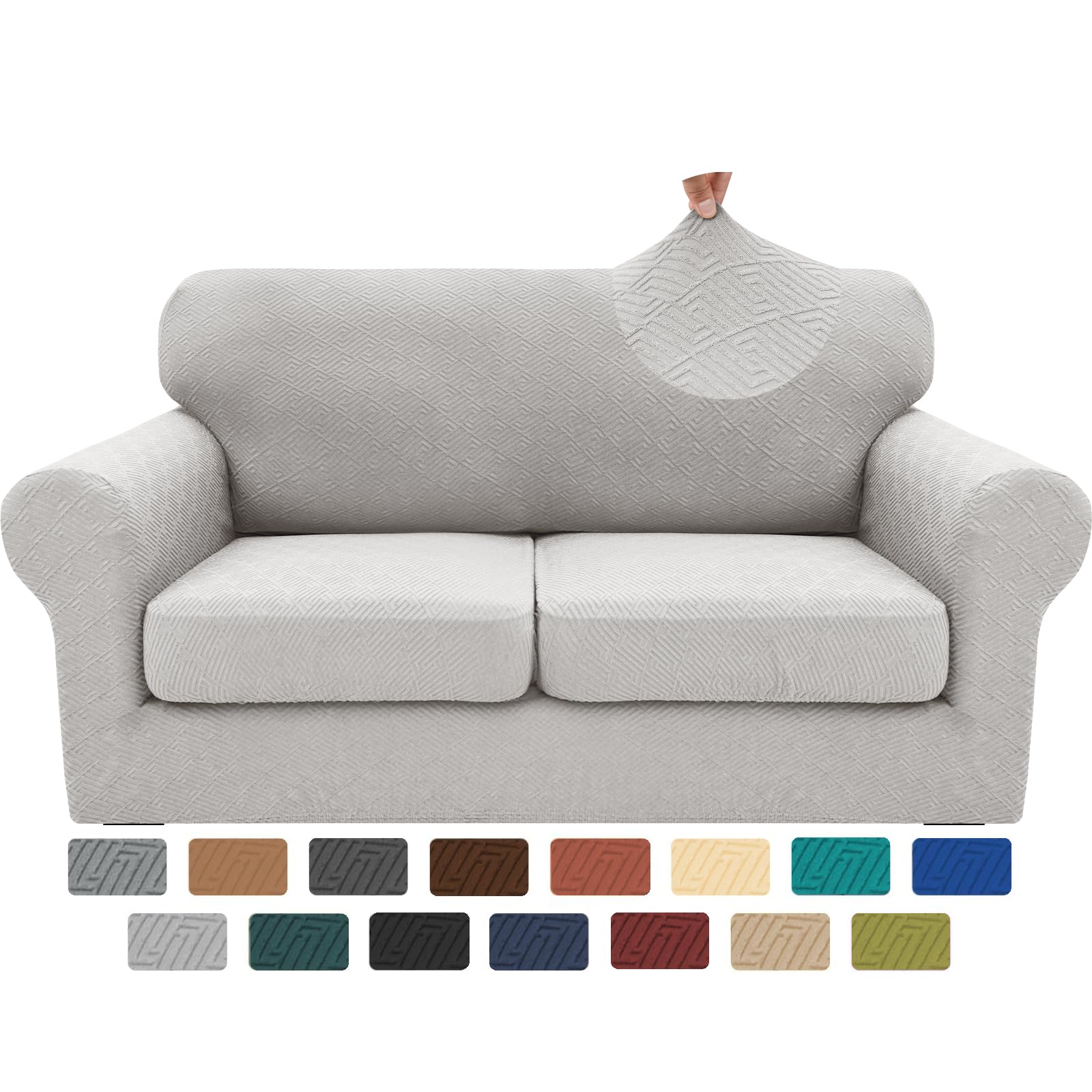 XINEAGE 2025 New 3 Pieces Couch Covers for 2 Cushion Sofa Super Stretch Loveseat Slipcover Pet Dog Universal Slip Cover Anti Slip Love Seat Furniture Protector (Silver Grey, 55"-69")