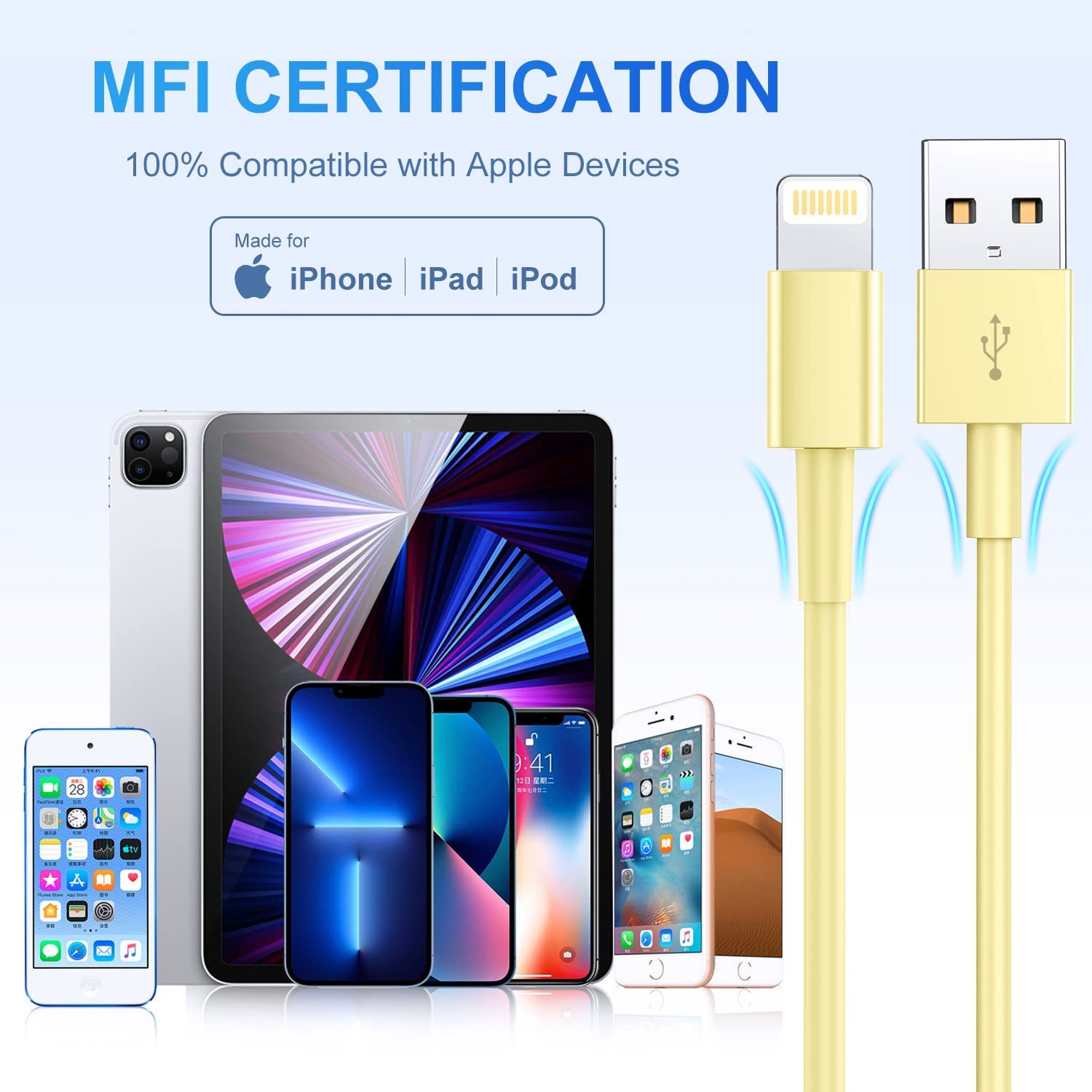 HFHSCN for iPhone Charger Cord Lightning Cables, Original 2023 Upgraded [3Pack 10ft] MFi Certified USB A Charging Cable for iPhone 13 12 11 Mini Pro XR Xs Max X SE 8 7 6 Plus