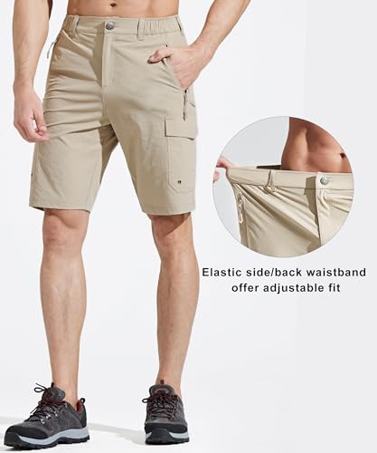 MASKERT Men's Hiking Cargo Shorts, Lightweight Quick Dry Shorts Travel Fishing Golf Stretch Tactical Shorts, Khaki S