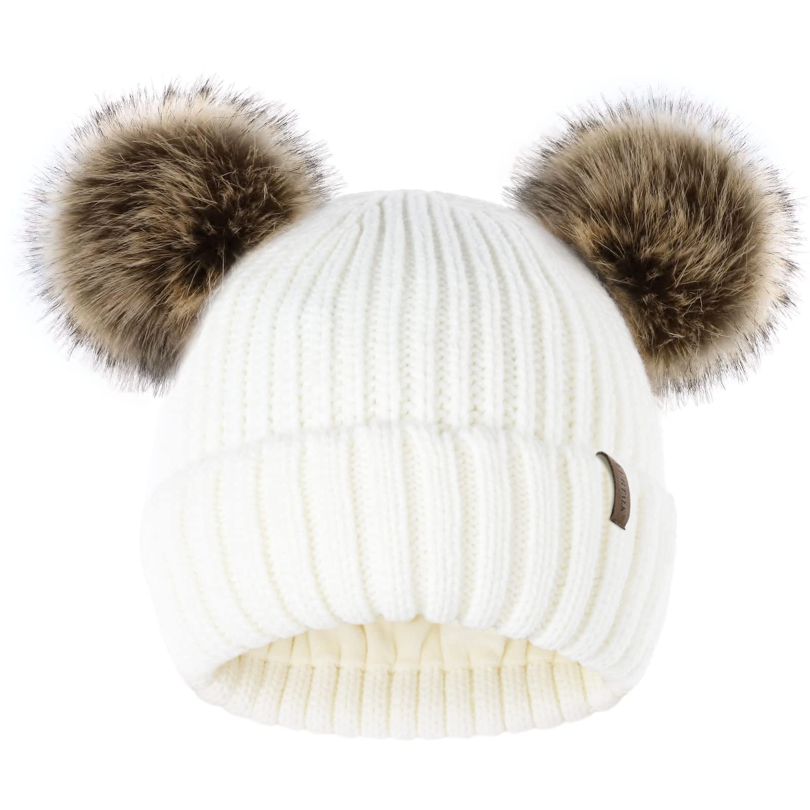 FURTALK Fleece Lined Cute Winter Beanie Hats for Women Girls Warm Knit Hats with Double Faux Fur Pom Poms