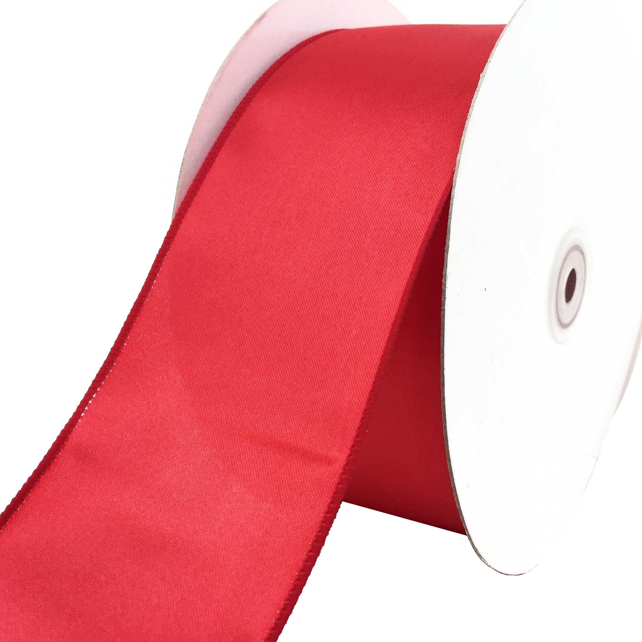 Red Christmas Ribbon Double Faced Satin Fabric Wired-Edge Rolls of 3IN Wide X 50 Yard Length