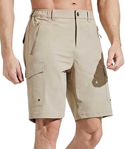 MASKERT Men's Hiking Cargo Shorts, Lightweight Quick Dry Shorts Travel Fishing Golf Stretch Tactical Shorts, Khaki S