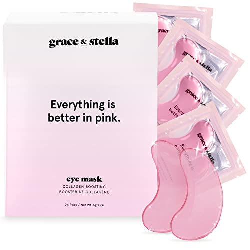 Under Eye Mask - (24 Pairs, Pink) Reduce Dark Circles, Puffy Eyes, Undereye Bags, Wrinkles - Gel Under Eye Patches, Vegan Cruelty-Free Self Care by grace and stella