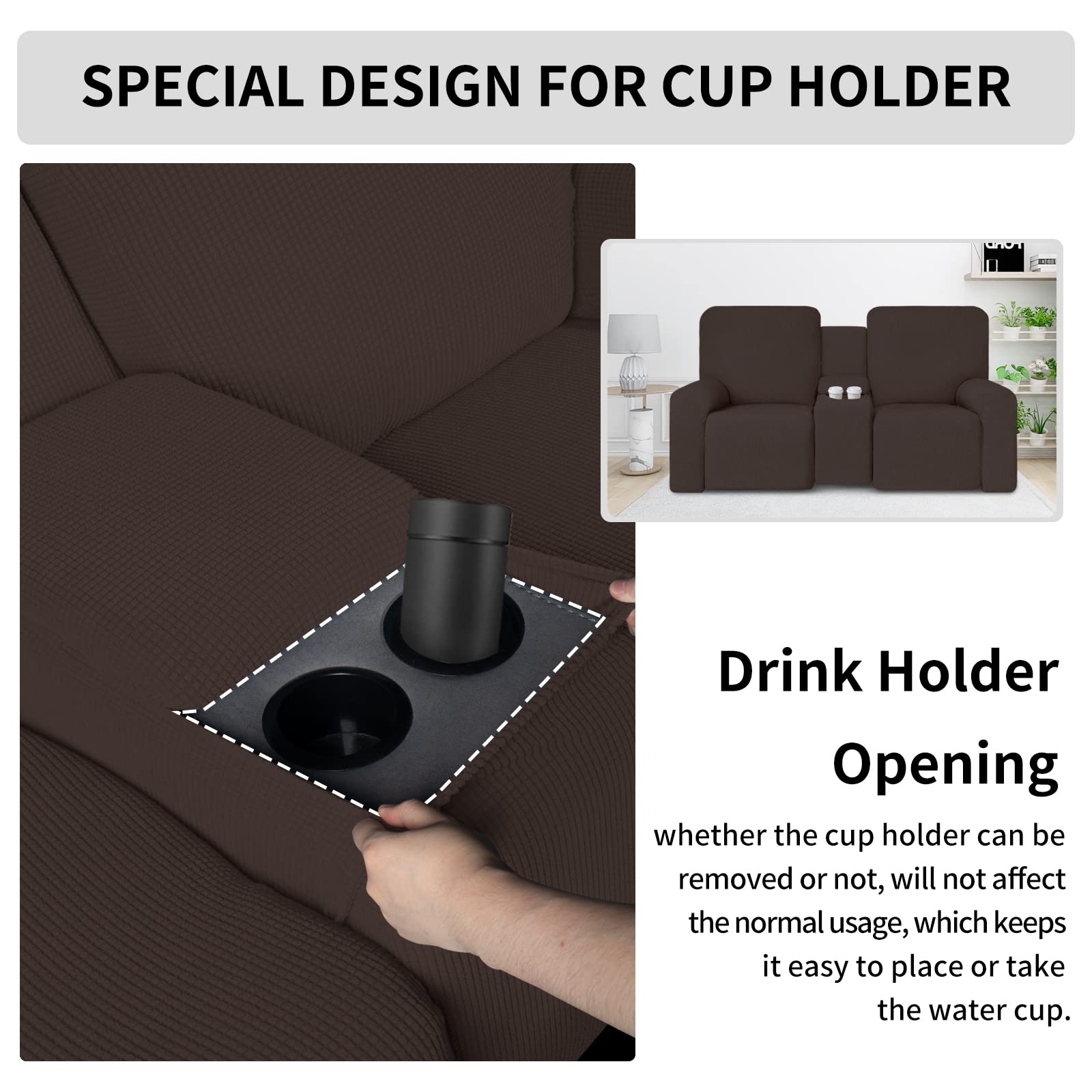 Easy-Going 1 Piece Stretch Reclining Loveseat with Middle Console Slipcover, 2 Seater Loveseat Recliner Cover with Holder and Storage, Recliner Couch Sofa Cover, Furniture Protector Chocolate