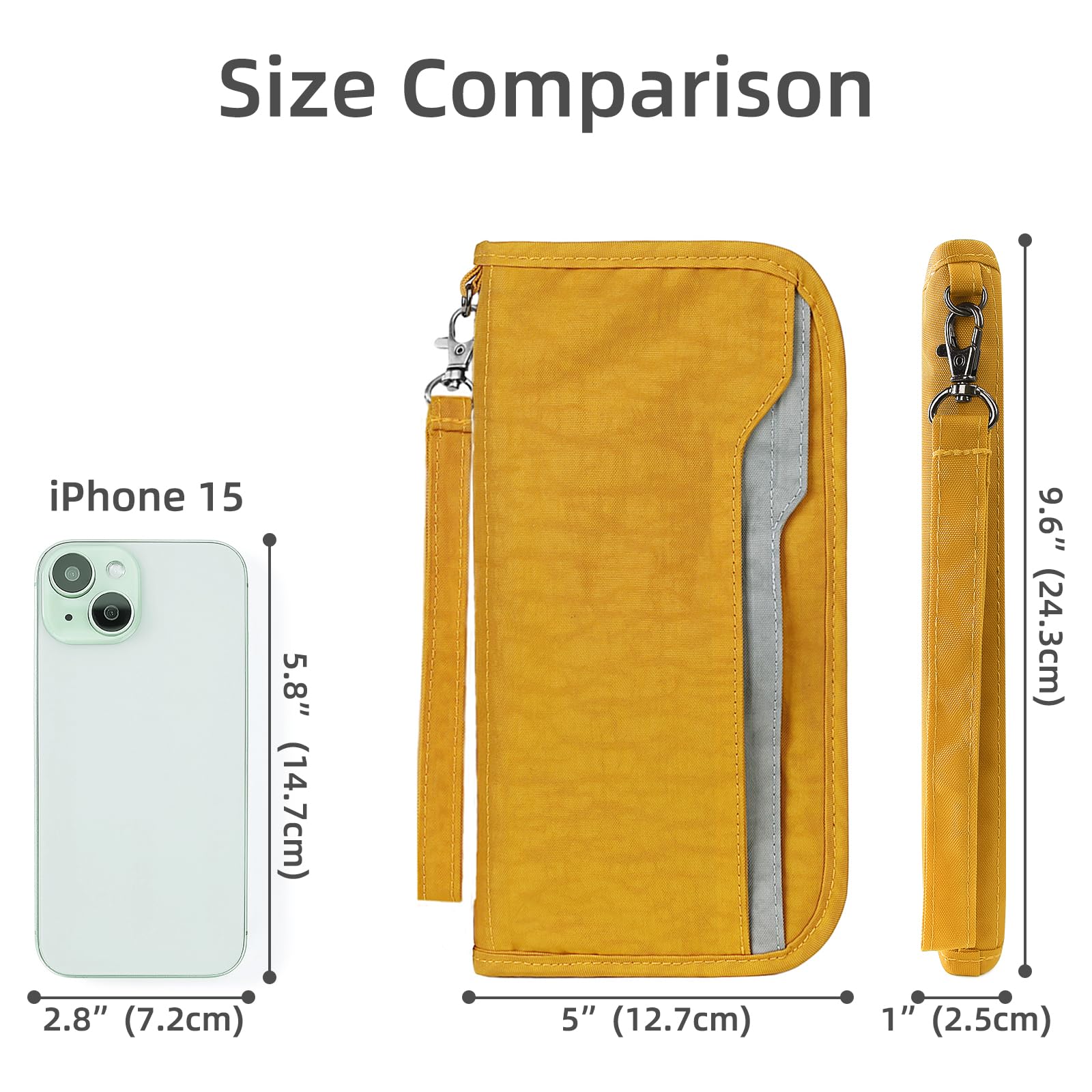 ZOPPEN Passport Holder Family Women/Men, Travel Wallet RFID Passport Wallet Travel Essentials Documents Organizer Zipper Case with Removable Wristlet Strap, Yellow