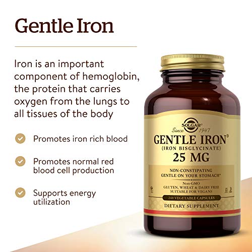Solgar Gentle Iron, 240 Vegetable Capsules - Ideal for Sensitive Stomachs - Non-Constipating - Red Blood Cell Supplement - Non GMO, Vegan, Gluten Free, Dairy Free, Kosher - 240 Servings