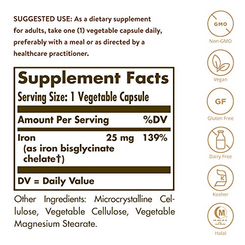 Solgar Gentle Iron, 240 Vegetable Capsules - Ideal for Sensitive Stomachs - Non-Constipating - Red Blood Cell Supplement - Non GMO, Vegan, Gluten Free, Dairy Free, Kosher - 240 Servings