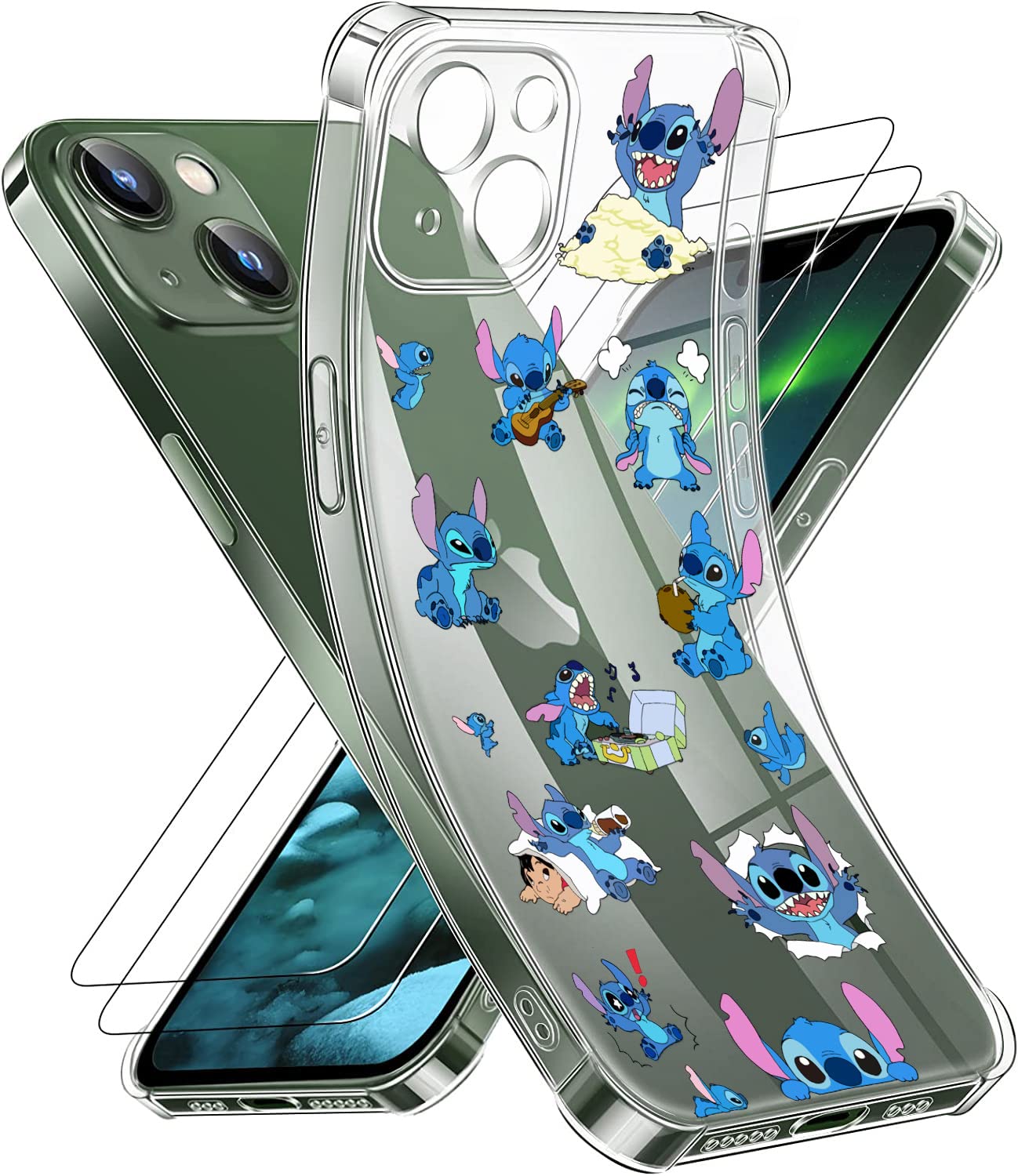 MOBRWUVS 2 Pack Clear Case + Stitch Case for iPhone XR, Fully Wrapped Lens Shockproof and Anti-Drop Without Changing Yellow, TPU Material Durable (iPhone XR)