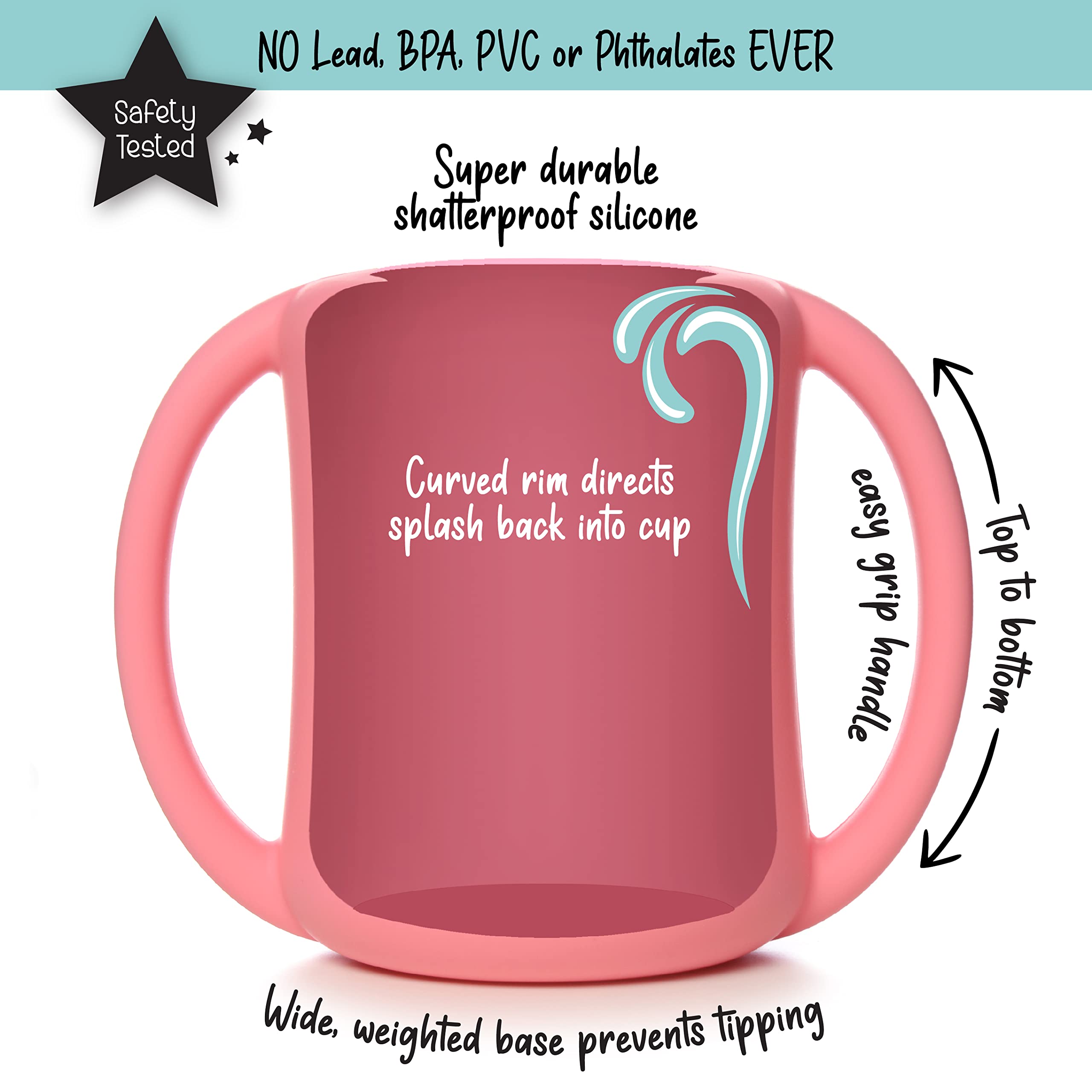 PrimaStella Silicone Baby & Toddler Training Cup with Handles - Sippy Cup for 1 Year Old - Toddler Cups (Soft Pink & Coral 2 Pack)