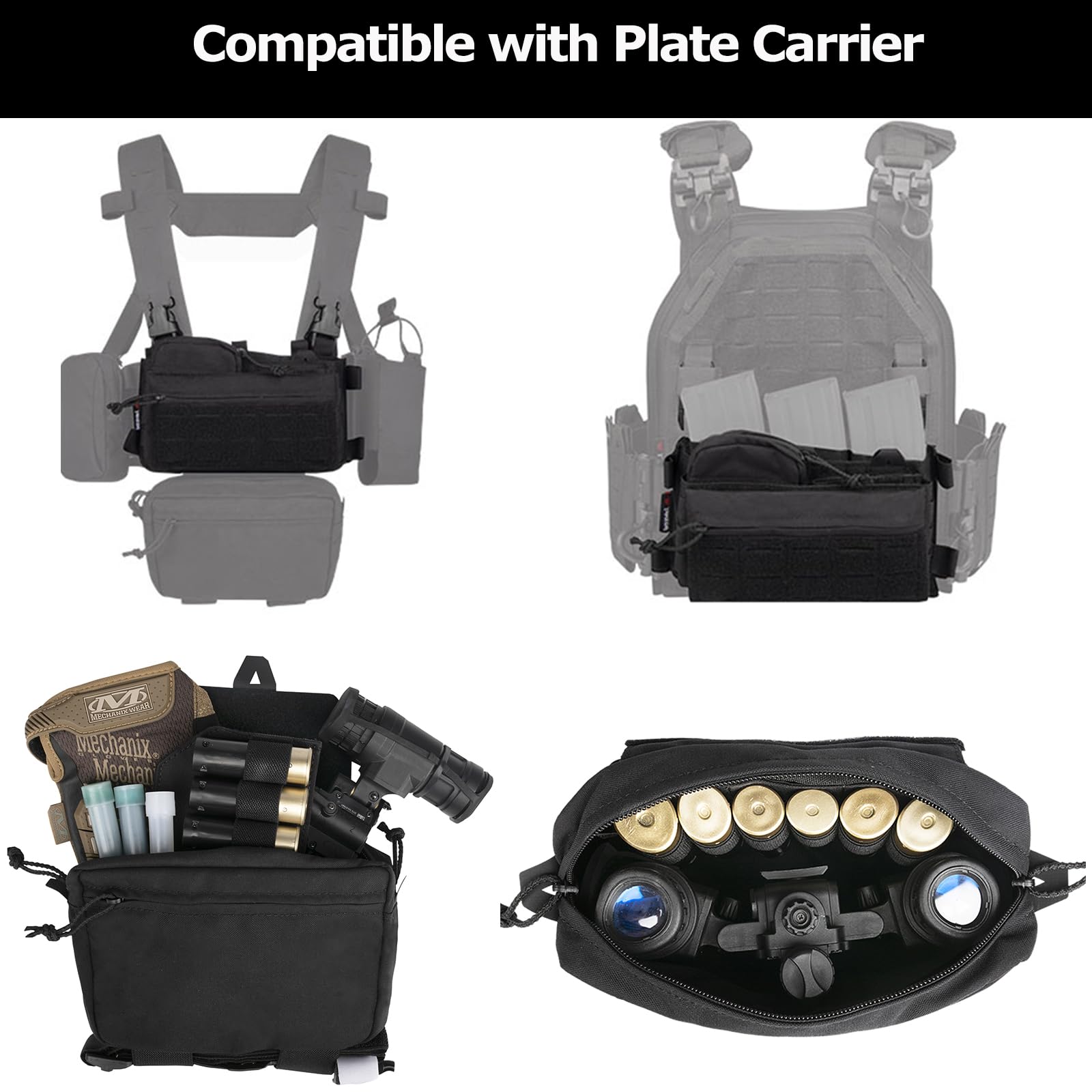 YAKEDA Tactical Chest Mini Rig Vest with Magazine Pouch Adjustable Detachable Laser-cutting Molle Modular Chest Vest (Black)