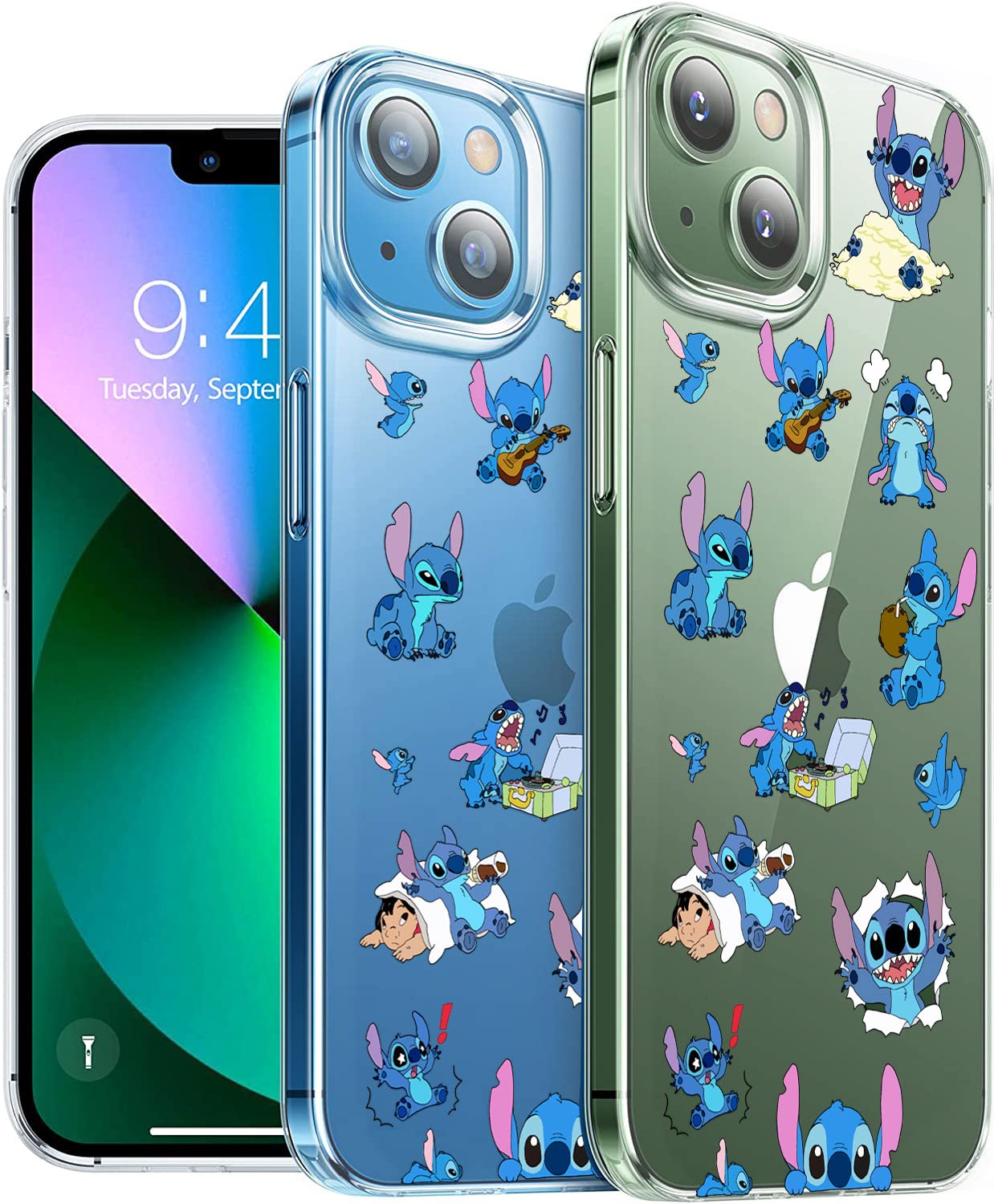 MOBRWUVS 2 Pack Clear Case + Stitch Case for iPhone XR, Fully Wrapped Lens Shockproof and Anti-Drop Without Changing Yellow, TPU Material Durable (iPhone XR)
