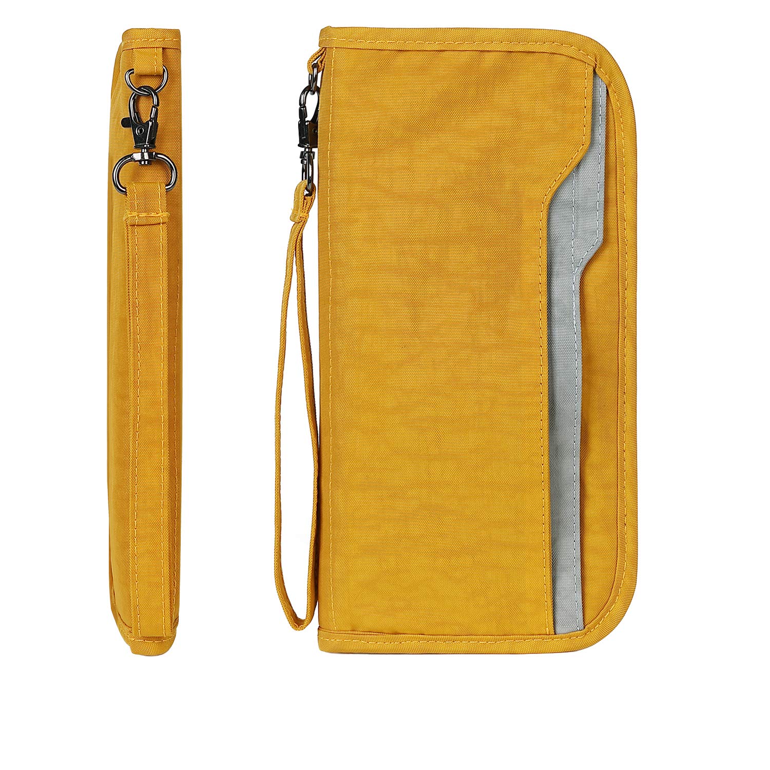 ZOPPEN Passport Holder Family Women/Men, Travel Wallet RFID Passport Wallet Travel Essentials Documents Organizer Zipper Case with Removable Wristlet Strap, Yellow