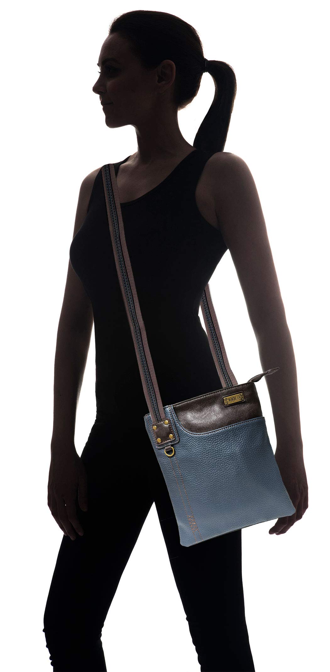 Chala Small Crossbody Phone Purse | SOFT Vegan Leather SWING Bag in Navy Blue Color (Dragonfly with Teal Flower)