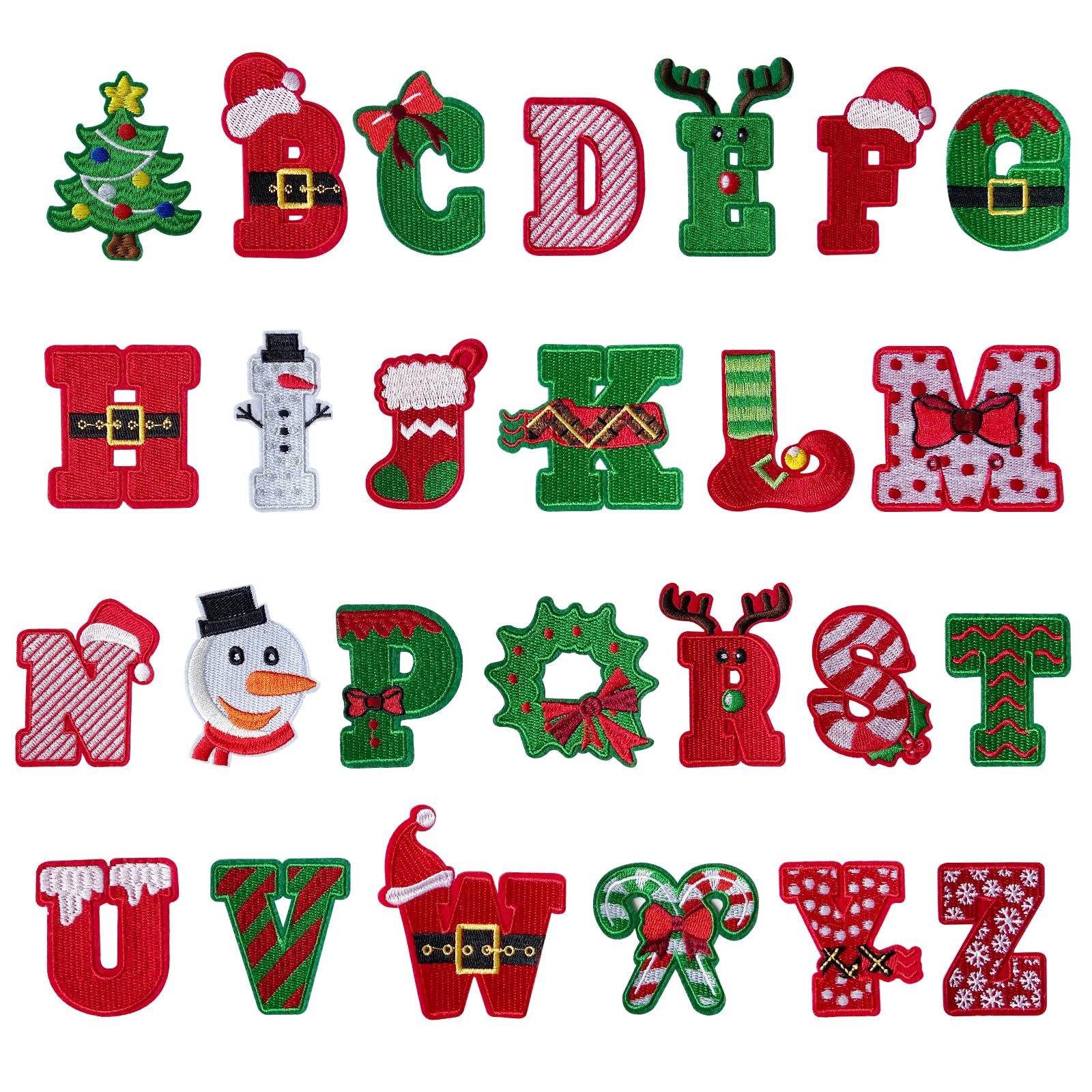 Jongdari Christmas Iron On Letters for Clothing, 2.4" Xmas Embroidery Alphabet Letterman Jacket Patche A-Z Applique for Backpack & Fabric (Christmas 26pcs)