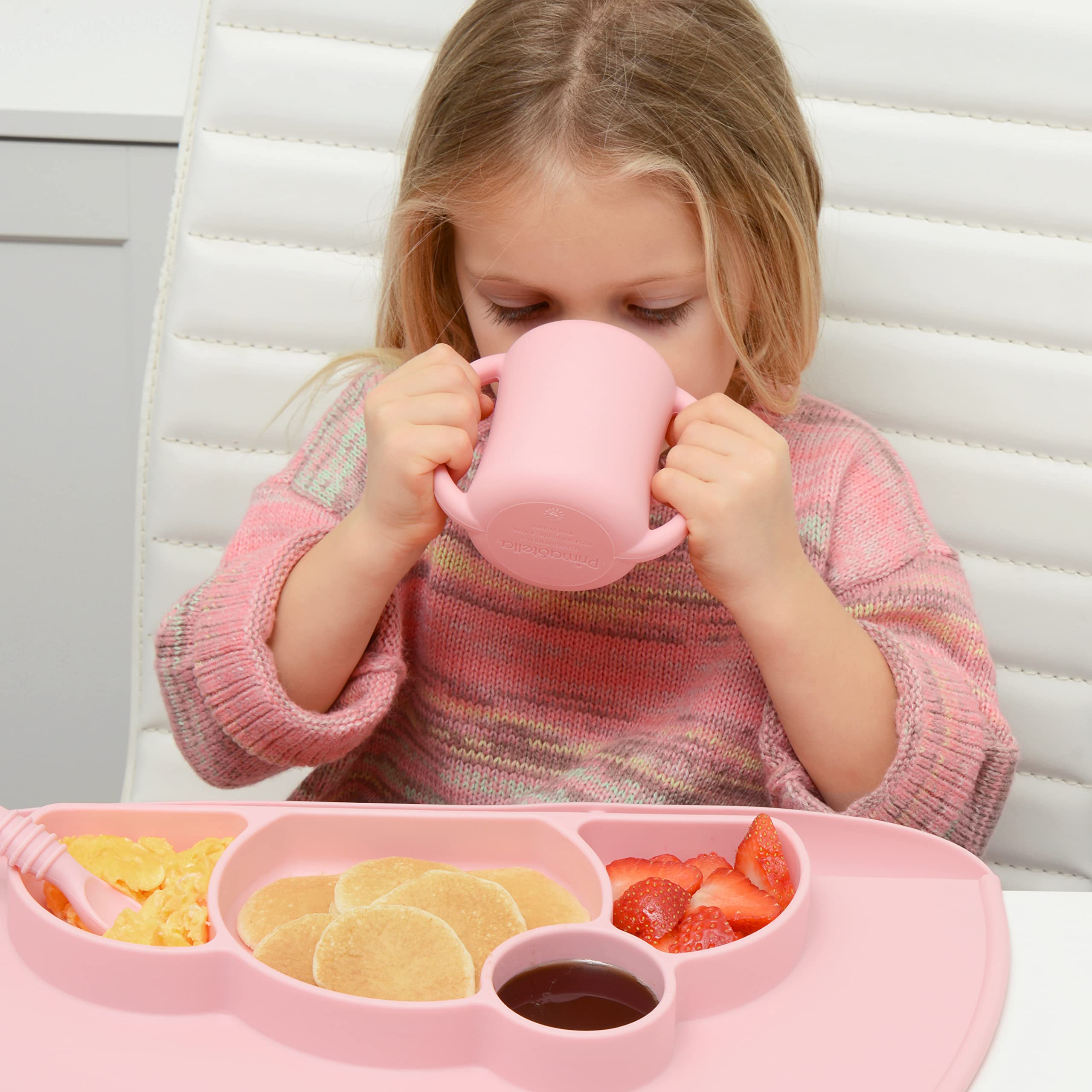 PrimaStella Silicone Baby & Toddler Training Cup with Handles - Sippy Cup for 1 Year Old - Toddler Cups (Soft Pink & Coral 2 Pack)