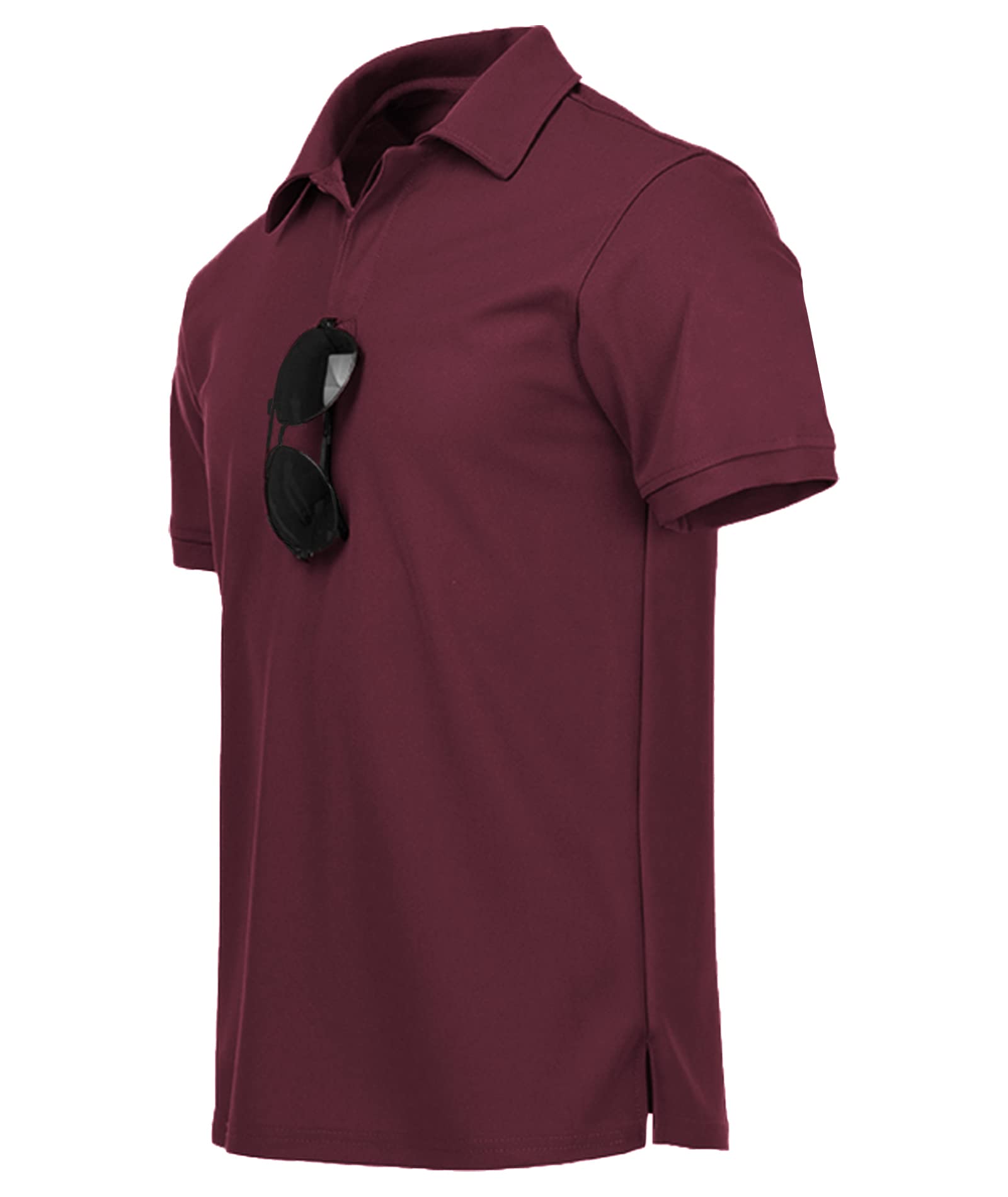 SCODI Mens Polo Shirts Performance Short Sleeve Tactical Shirts Athletic Golf Shirt 012-Wine Red 2XL