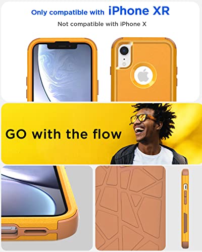 AICase Rugged Case for iPhone XR,Heavy Duty 3-Layer Pocket-Friendly Durable Military Grade Protection Shockproof/Drop Proof Protective Cover for iPhone XR 6.1”_7 Yellow
