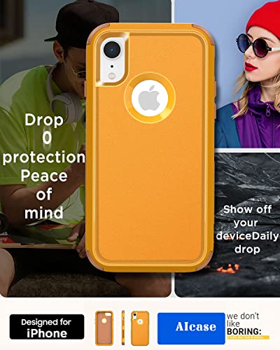 AICase Rugged Case for iPhone XR,Heavy Duty 3-Layer Pocket-Friendly Durable Military Grade Protection Shockproof/Drop Proof Protective Cover for iPhone XR 6.1”_7 Yellow