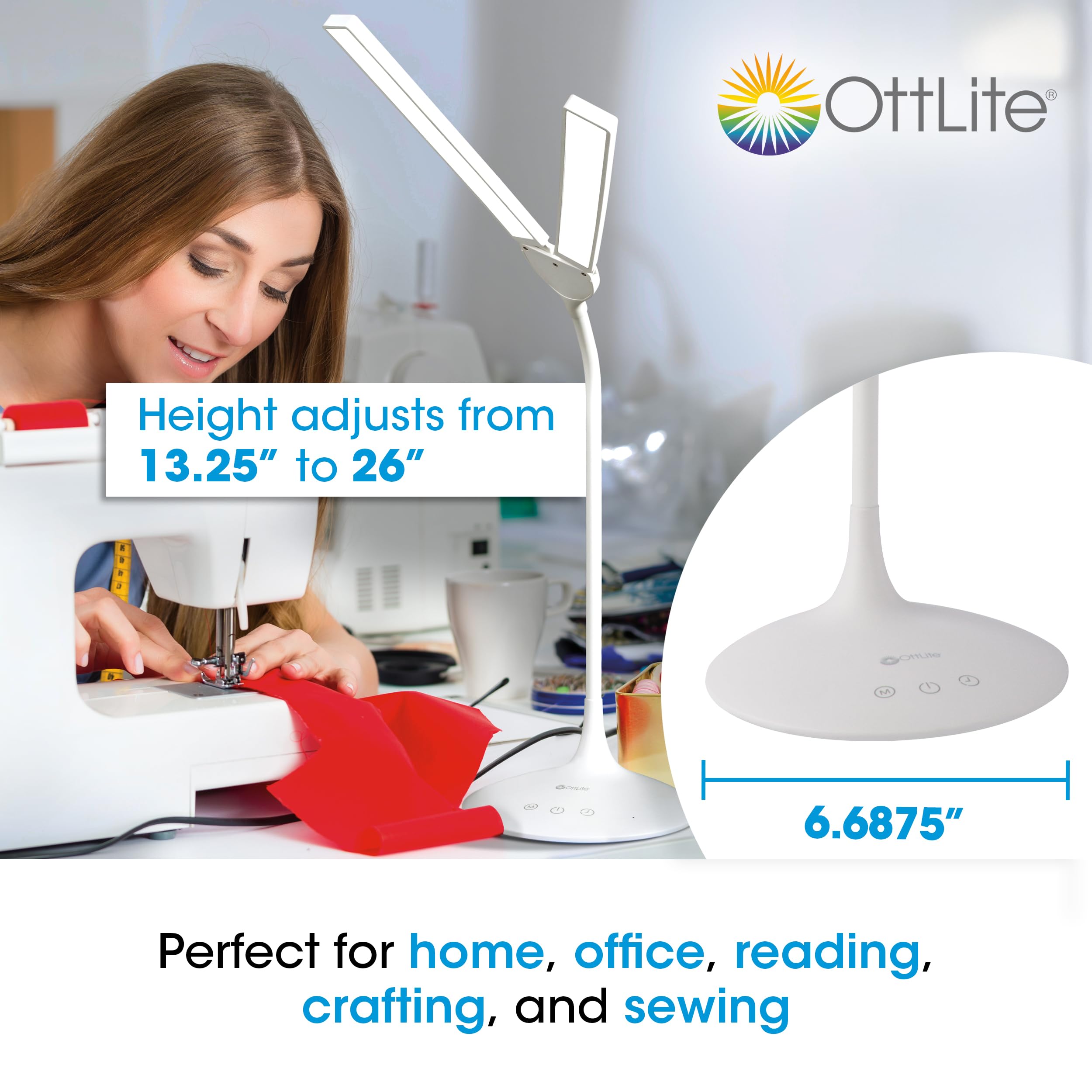 OttLite Pivot LED Desk Lamp, Dual Shade Desk - 3 Color Temperature Modes, Auto Shut-Off Timer, Adjustable Neck & Touch Activated Controls - Crafting, Sewing, & Studying
