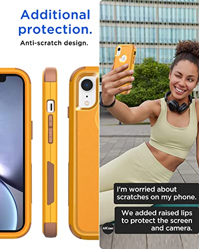 AICase Rugged Case for iPhone XR,Heavy Duty 3-Layer Pocket-Friendly Durable Military Grade Protection Shockproof/Drop Proof Protective Cover for iPhone XR 6.1”_7 Yellow