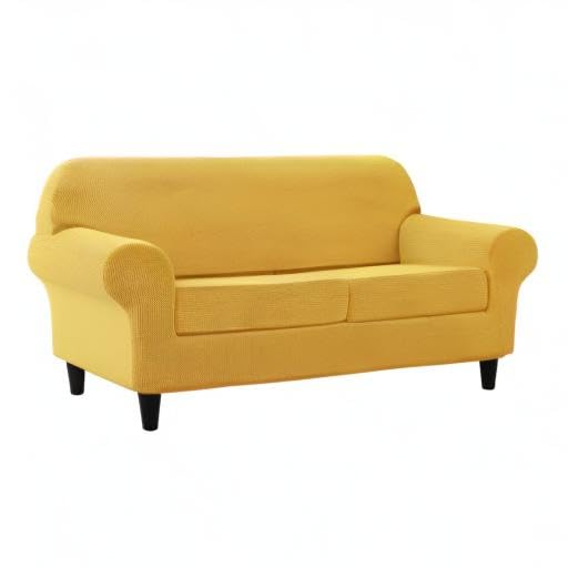 CONRUSER Stretch Sofa Slipcover, Soft Jacquard Sofa Covers for 2 Cushion Couch Washable Furniture Protector for Pets & Kids (Yellow, M)