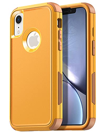AICase Rugged Case for iPhone XR,Heavy Duty 3-Layer Pocket-Friendly Durable Military Grade Protection Shockproof/Drop Proof Protective Cover for iPhone XR 6.1”_7 Yellow