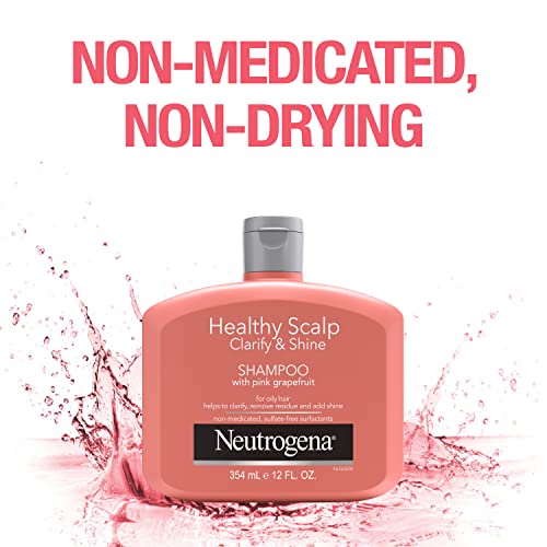 Neutrogena Exfoliating Healthy Scalp Clarify & Shine Shampoo for Oily Hair and Scalp, Anti-Residue Shampoo with Pink Grapefruit, pH-Balanced, Paraben & Phthalate-Free, Color-Safe, 12oz