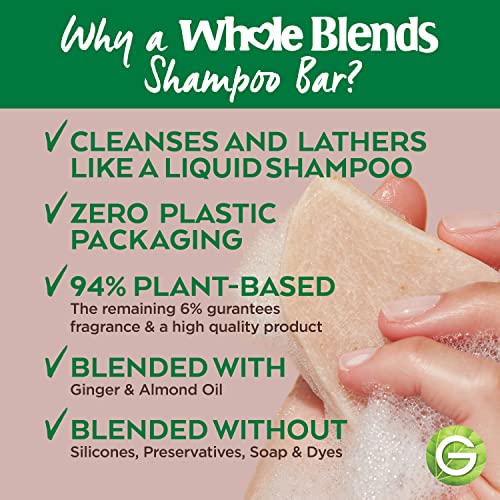 Garnier Haircare Whole Blends Ginger Recovery Strengthening Shampoo Bar for Weak Hair, Zero Plastic Packaging, Free of Preservatives, Silicones, Soap & Dye, with Ginger & Almond Oil, 2 Oz