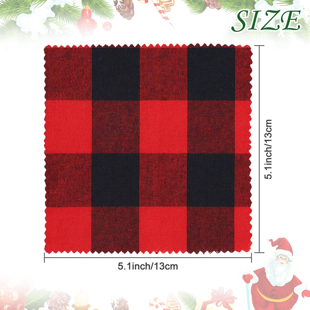 Caydo 12 Pieces Christmas Ornament Kit Including 4 Inch Embroidery Hoops and Plaid Fabric Christmas Fabric Squares for Christmas Decoration
