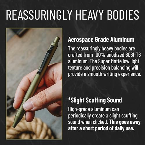 Everyman OD Green Super Matte Grafton Pen, Aluminum Pocket-Size Writing Pen, Luxury EDC Premium Ink Pen, Bold Point Ballpoint Pens, Office Supplies, Fine Point, Smooth Writing Pen with Grooved Grip