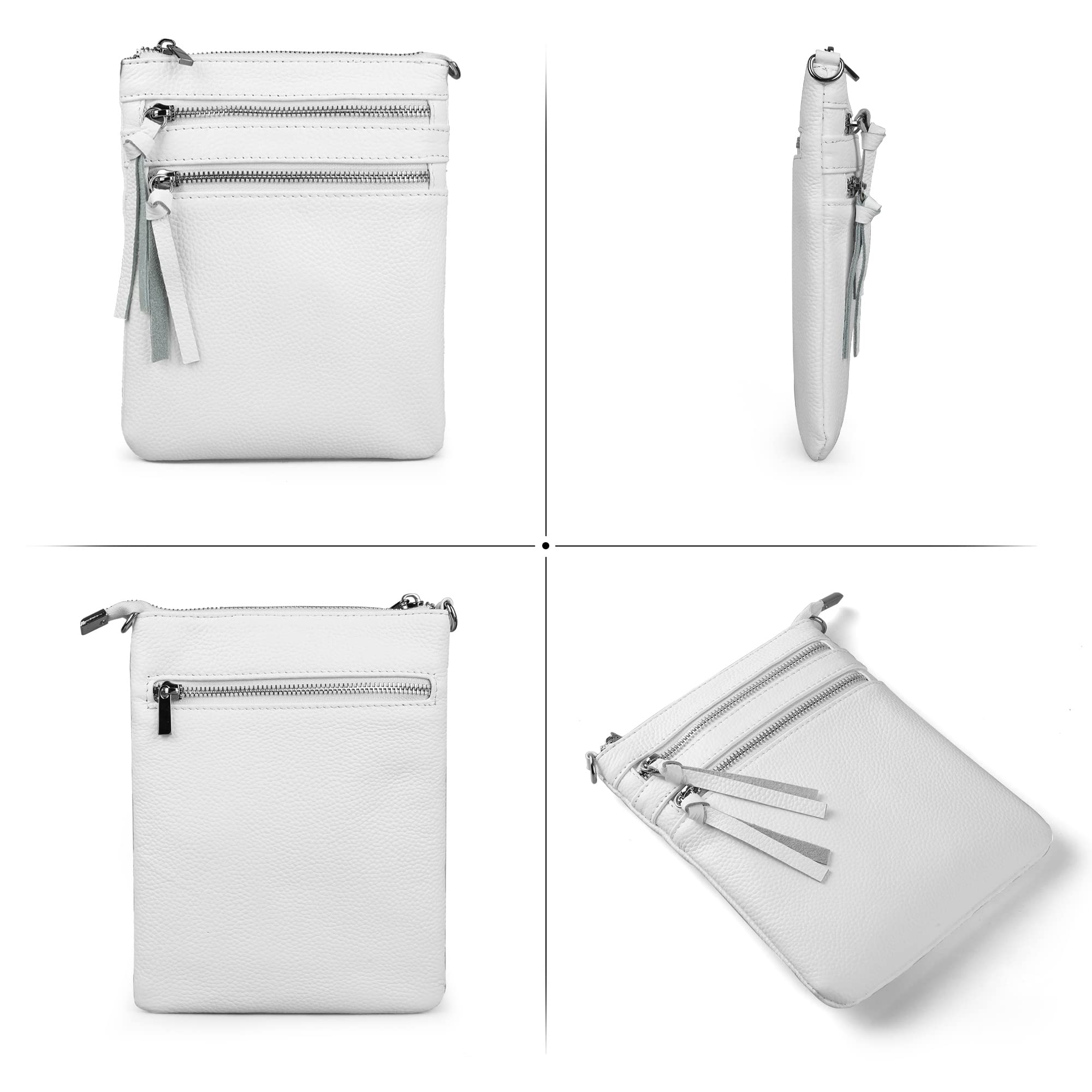 befen Genuine Leather White Crossbody Purses for Women, Small Cross Body Bag Purses with Zipper Pockets (White) - Fit iPhone 14 Pro Max