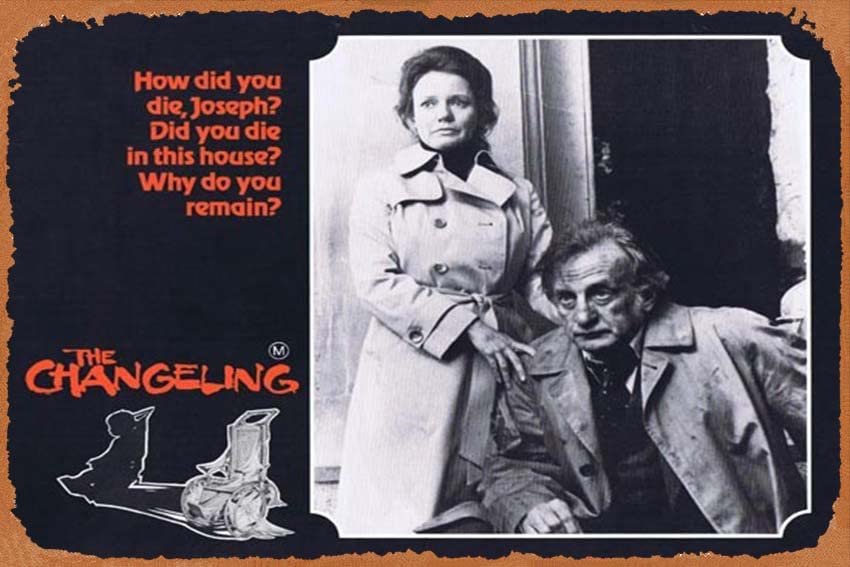 Muecddoa Retro Classic Movie Poster THE CHANGELING 1980 George C.Scott HORROR Lobby Card 3 Vintage Metal Tin Sign Old TV Film Poster Gift Karaoke Bar Pub Club Decorative Wall Plates Man Cave Home Decor 8x12 Inches Tin Sign.