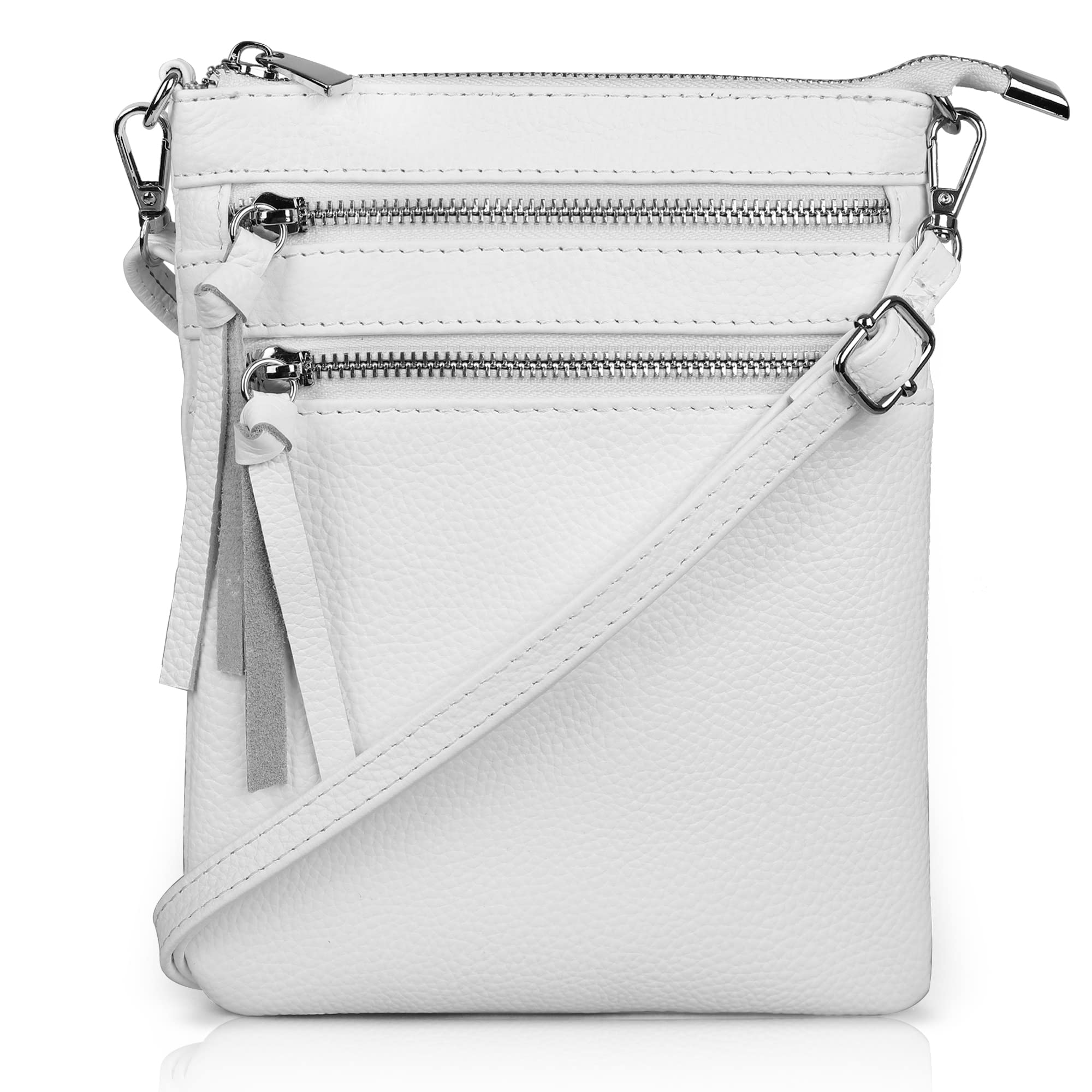 befen Genuine Leather White Crossbody Purses for Women, Small Cross Body Bag Purses with Zipper Pockets (White) - Fit iPhone 14 Pro Max