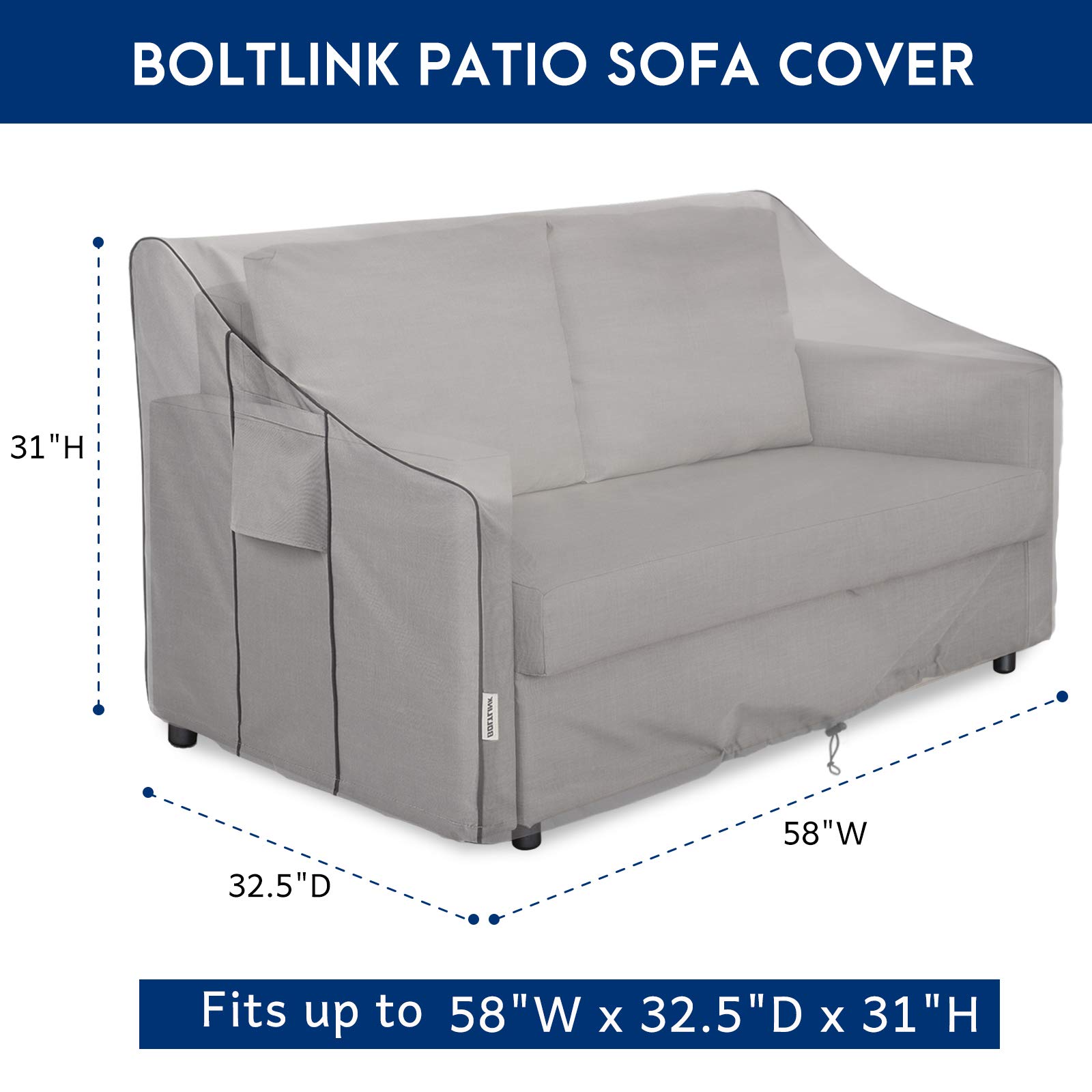 BOLTLINK Outdoor Patio Furniture Covers Waterproof,Durable Loveseat Sofa Cover Fits up to 58W x 32.5D x 31H inches Grey