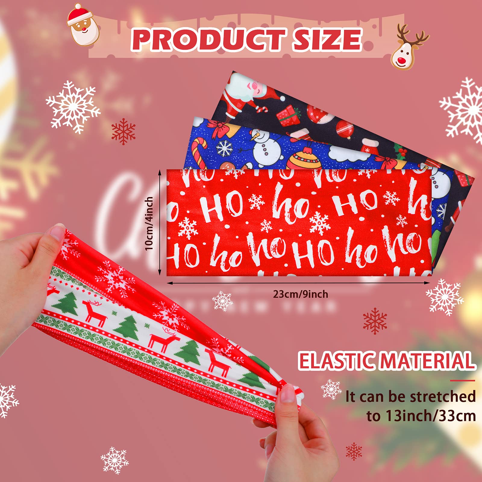 MTLEE 12 Pcs Christmas Stretchy Headbands for Women Christmas Hair Accessories Non Slip Head Wrap for Women Xmas Party Cosplay(Classic Pattern)