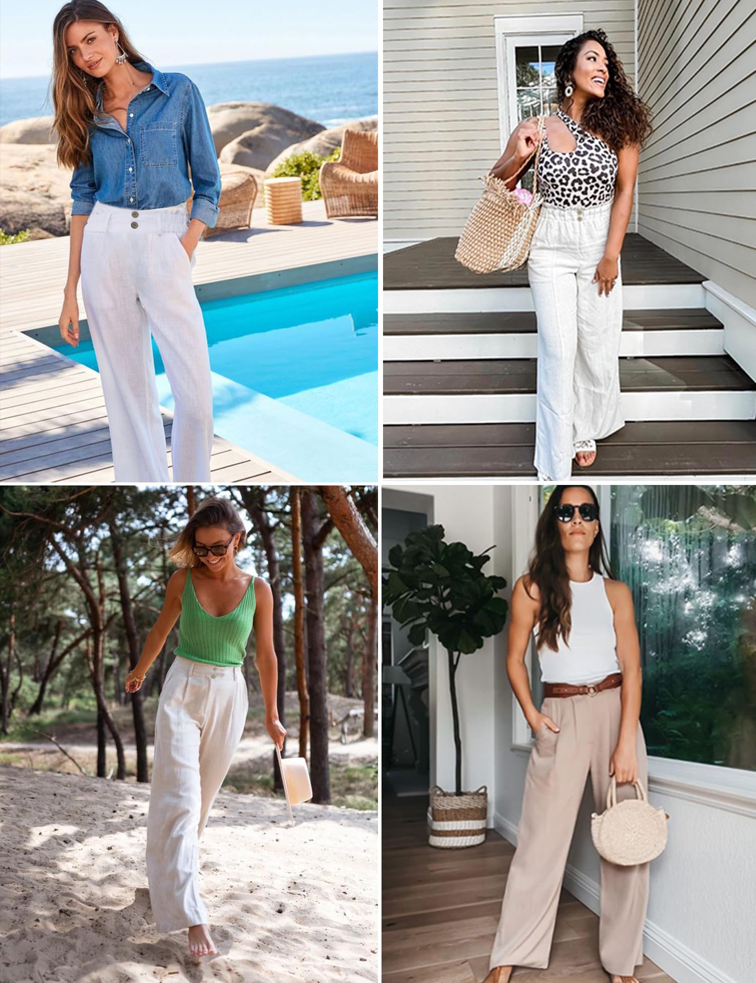 Yoetaun Linen Pants for Women High Waisted Palazzo Flowy Wide Leg Long Lounge Pant Beach Casual Comfy Trousers Khaki XL