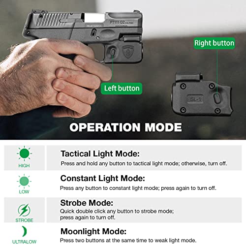 WARRIORLAND Mini Gun Light with Kydex Holster Tailored Made: Taurus G2C / Taurus G3C Pistol, 150 Lumens G2C Handgun Light, LED Tactical Flashlight SL-1 w/ G2C Holster