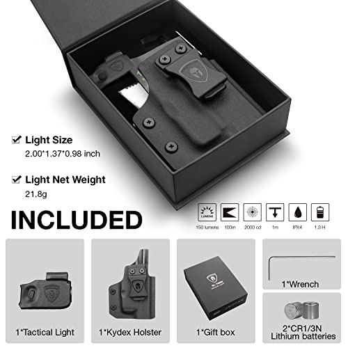 WARRIORLAND Mini Gun Light with Kydex Holster Tailored Made: Taurus G2C / Taurus G3C Pistol, 150 Lumens G2C Handgun Light, LED Tactical Flashlight SL-1 w/ G2C Holster