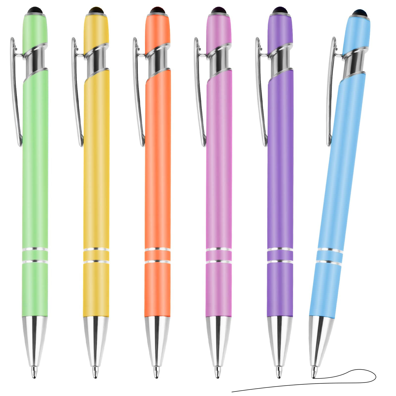 TIESOME 6 Pcs Gel Ink Pens with Stylus Tips, 1.0 mm Black Ink Pens Fine Point, Stylus Pens for Touch Screens, Metal Pens,2 in 1 Stylus Ballpoint Pens for School Office Supplies
